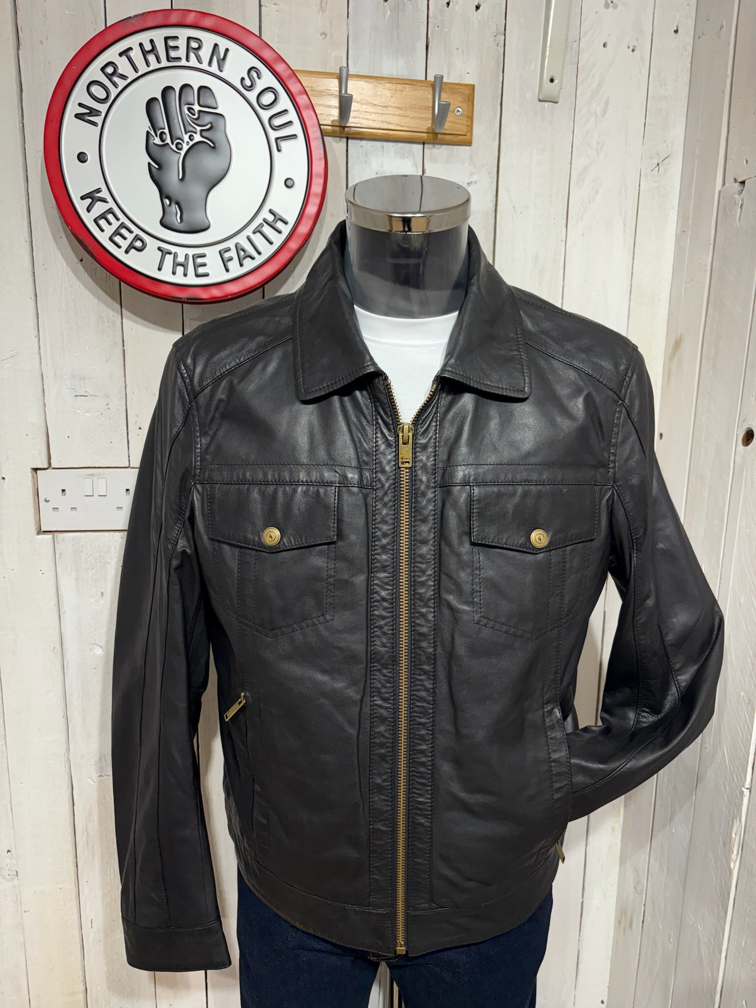 Gabicci Vintage Jameson Leather Jacket - Black (Paisley Lining ...